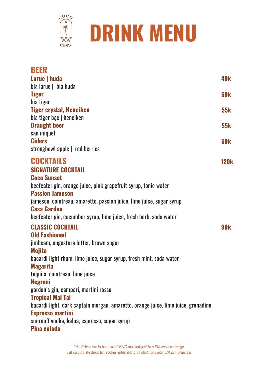 Menu | Coco Casa
