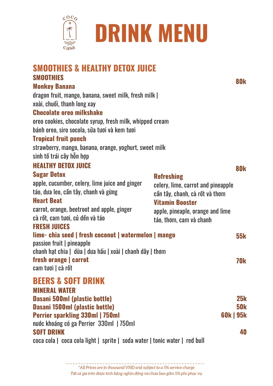 Menu | Coco Casa